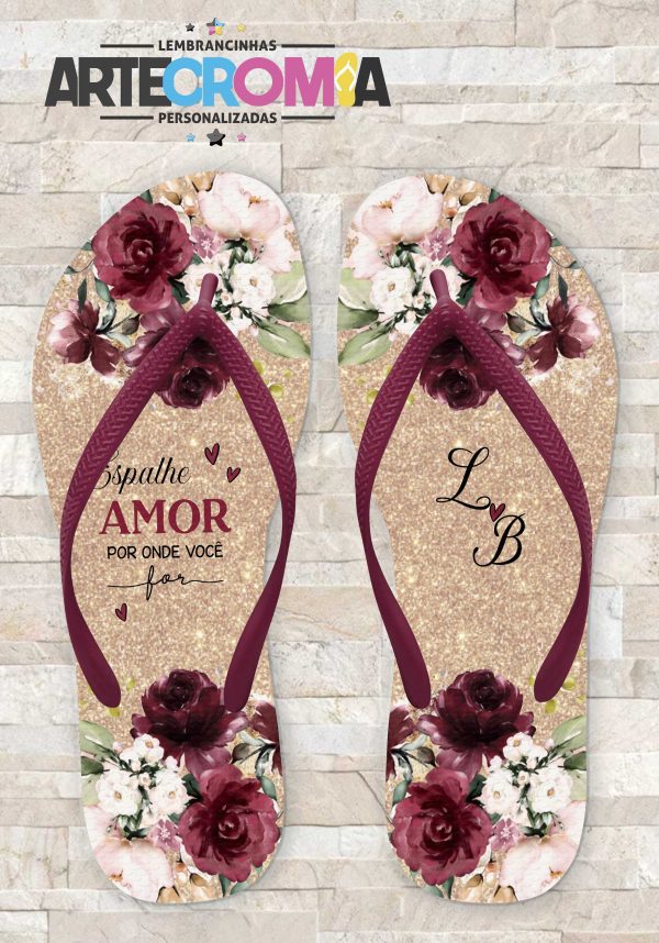 Chinelo para Casamento Floral Marsala com efeito Glitter MDL 350 ...